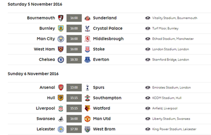 EPL week 11 fixtures - Vanguard News