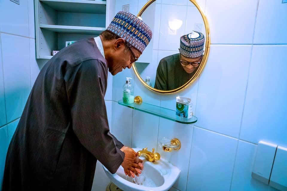 Coronavirus: President Buhari shows how proper hand washing is done