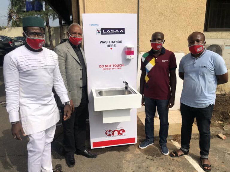 Covid-19: X-ONE Media donates Snowmill Automatic hand wash booth to LASAA