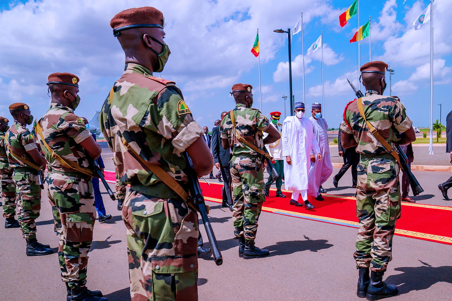 Photos of Buhari wearing face mask as he visits Mali for Peace Mission
