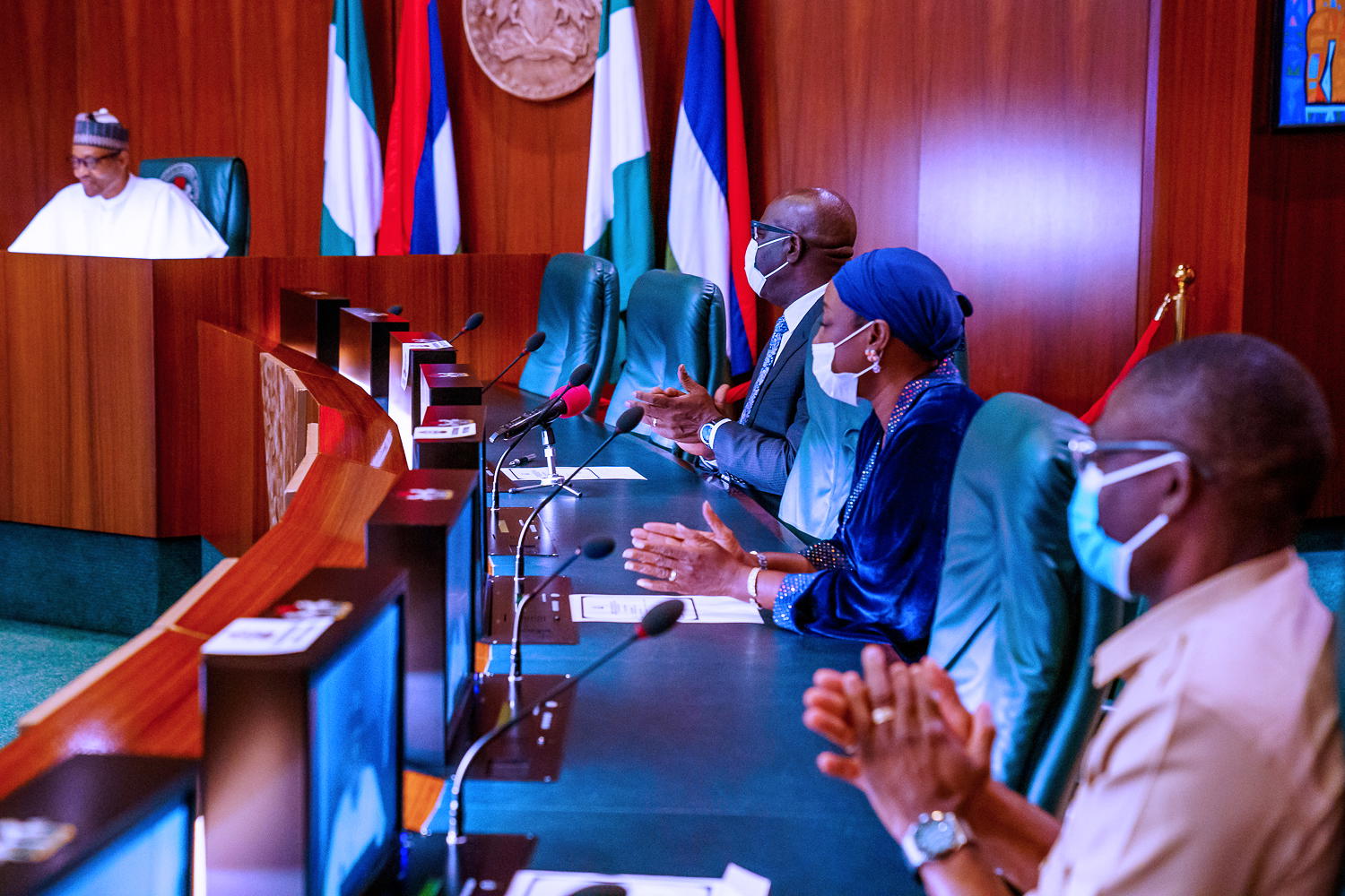 PHOTOS: Buhari receives Obaseki, Shaibu in courtesy visit