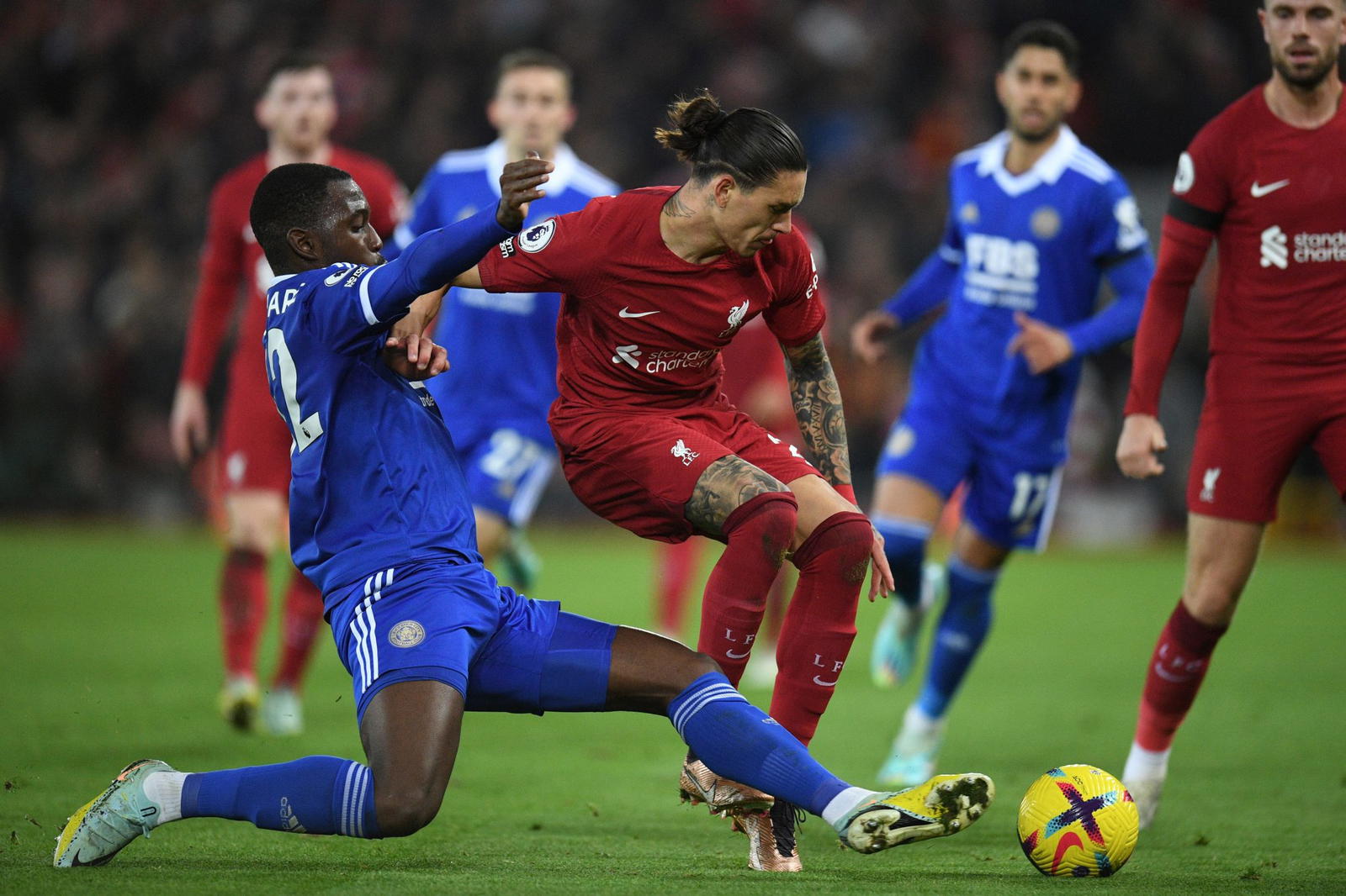 Faes in double own-goal disaster as Liverpool down Leicester