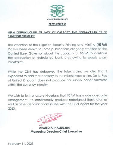 We’ve made arrangement to continuously produce new naira notes - MINT ...