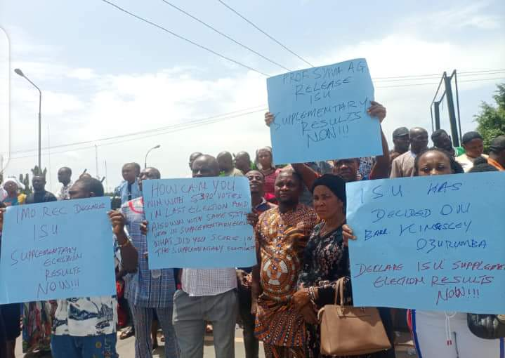 Protest at Imo INEC, as Youths demand authentic results on Isu state ...
