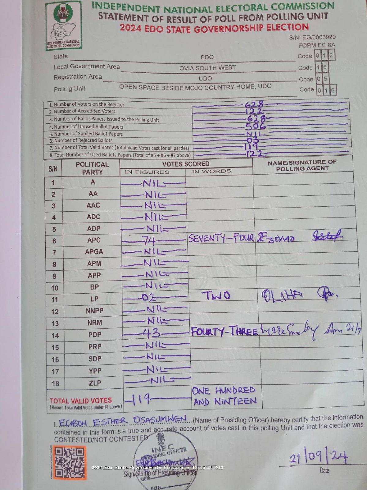 Live Updates: INEC declares APC's Okpebholo winner of Edo governorship ...