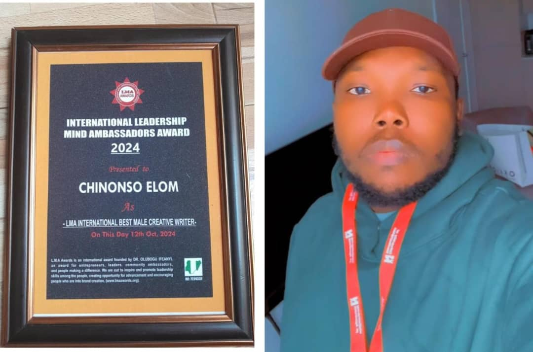 Young Nigerian Author Chinonso Elom honoured with LMA International best Male Creative Writer ...