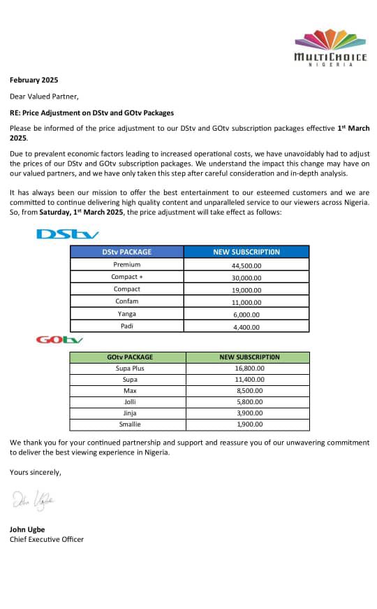 Full List: Multichoice announces new price hike for DStv, GOtv packages ...