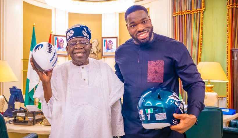 Photos: Tinubu hosts Super Bowl winner Ojomo at Aso Rock - Vanguard News